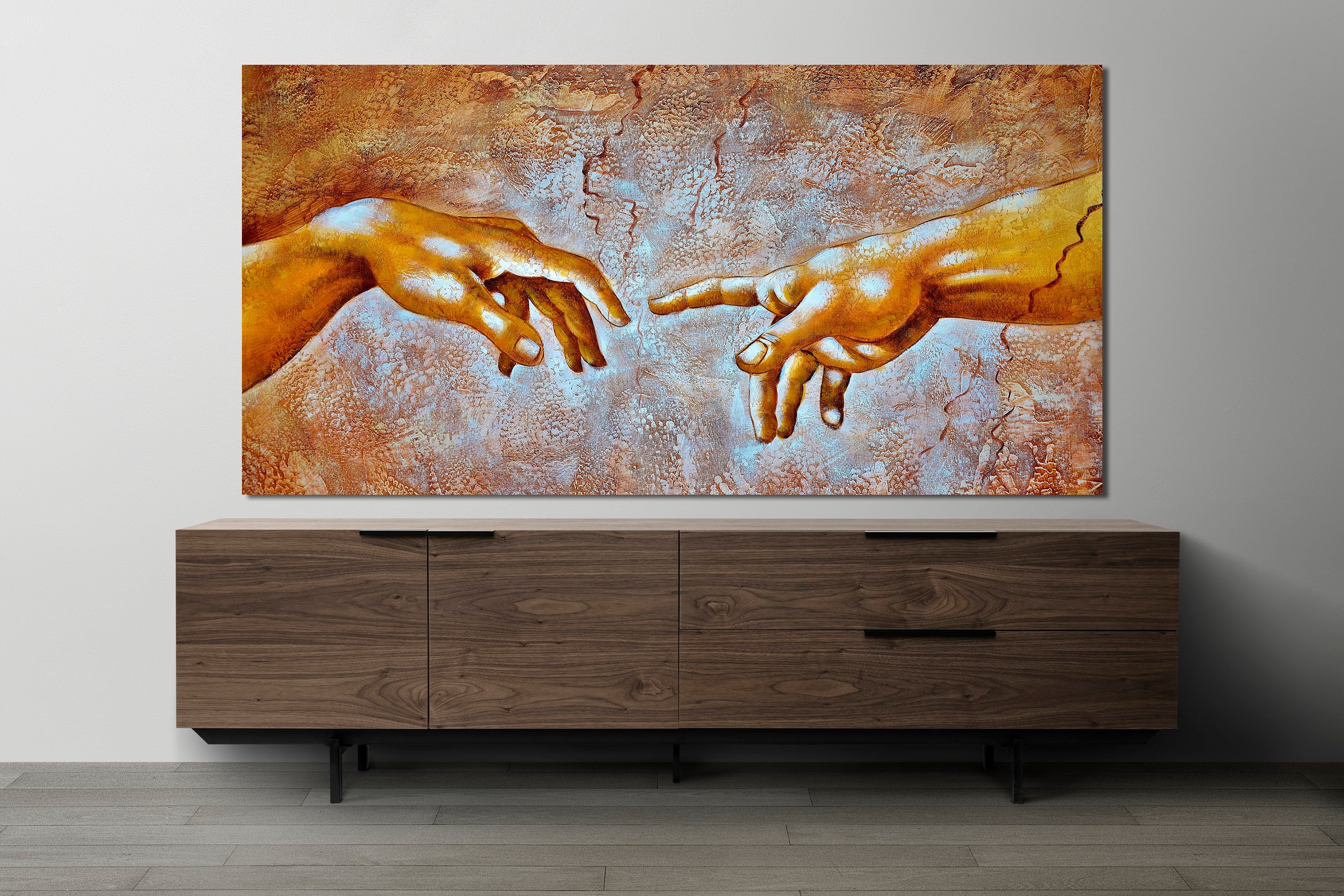 The Creation of Adam Wall Decor, Colorful Huge Canvas, Michelangelo ...