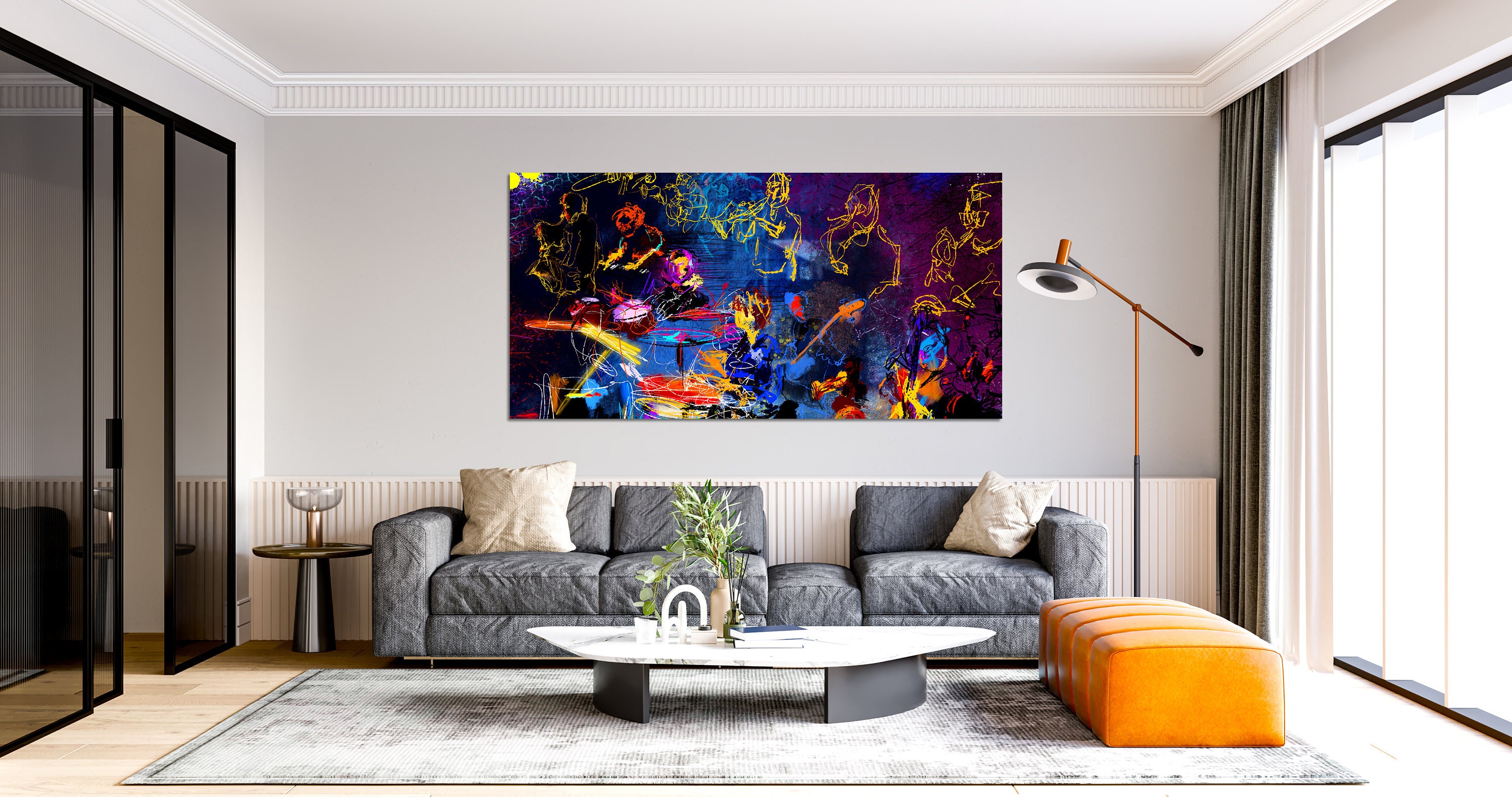 Group of People Party Wall Art, Jazz Music Canvas Art, Huge Canvas Art ...