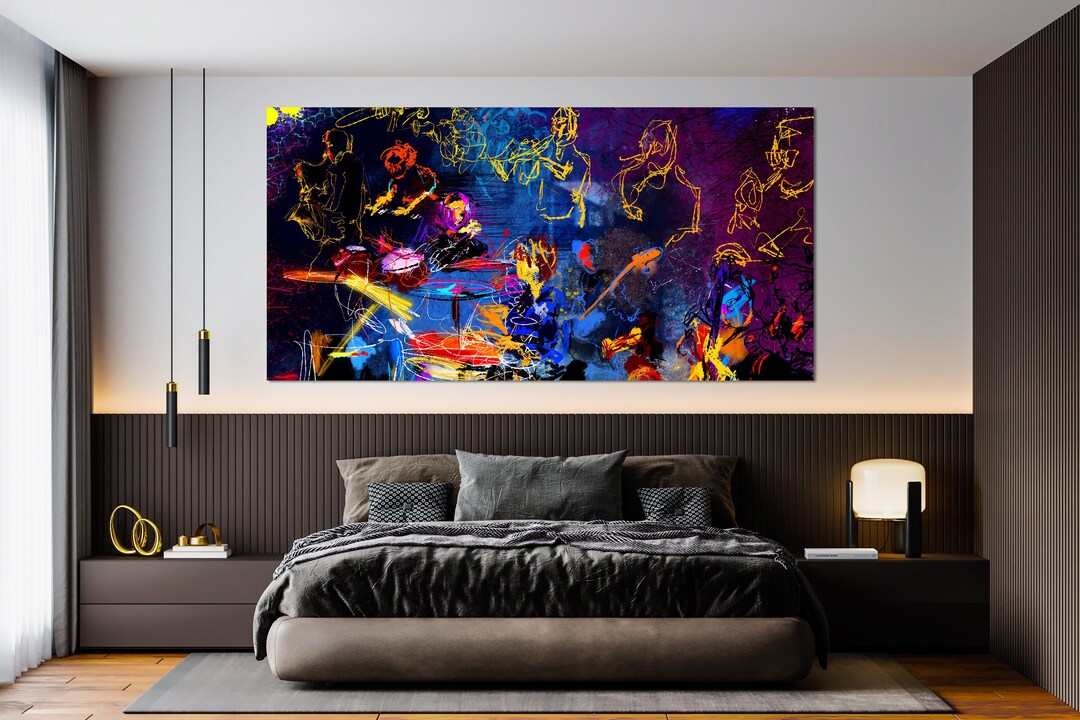 Group of People Party Wall Art, Jazz Music Canvas Art, Huge Canvas Art ...
