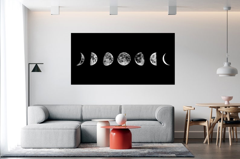 Phases of the Moon Wall Decor, Huge Canvas Art, Space Wall Art, Lunar ...
