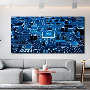 Circuit Board Wall Art, Huge Canvas Art, Scientific Canvas, Engineering ...