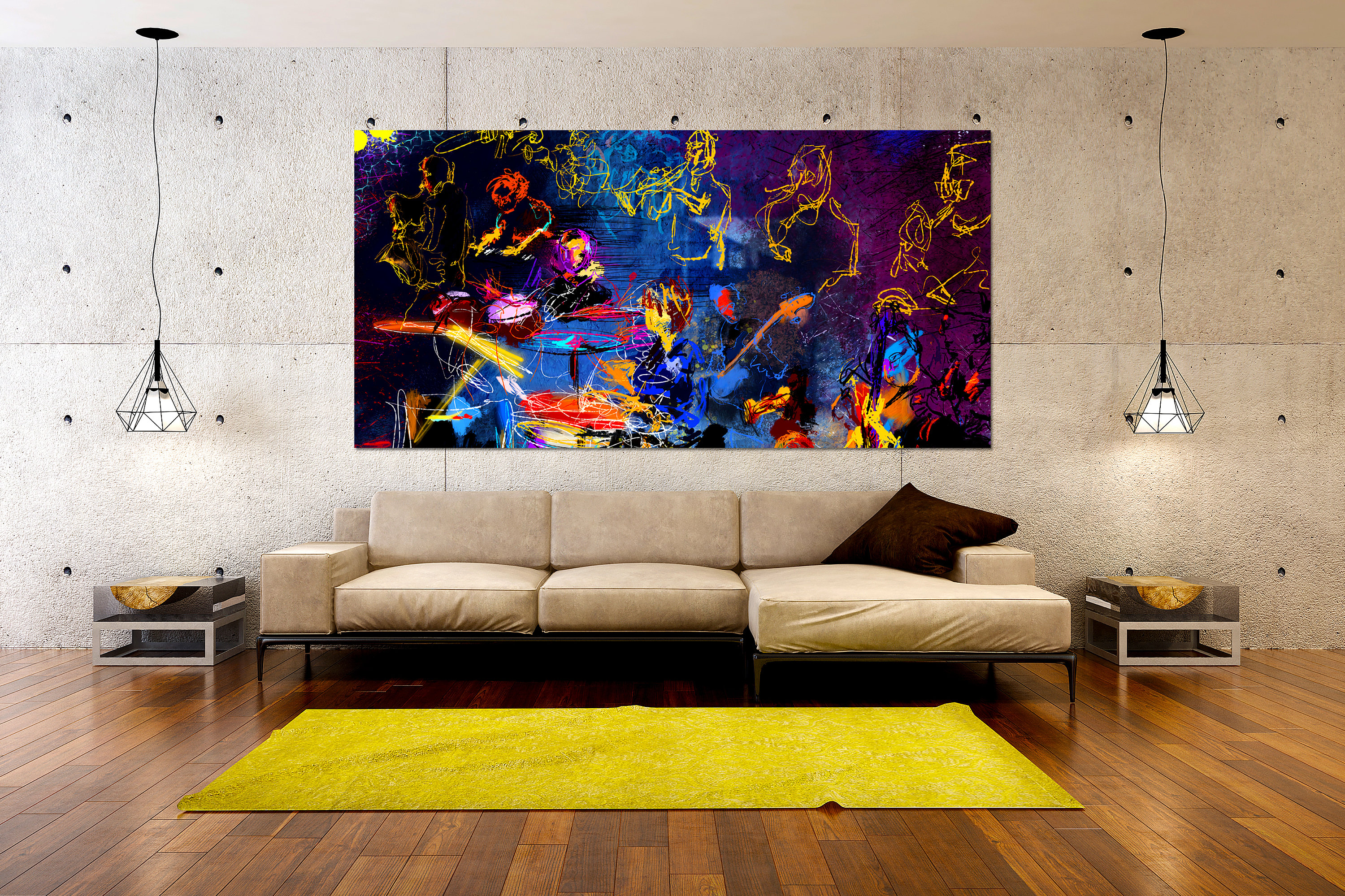 Group of People Party Wall Art, Jazz Music Canvas Art, Huge Canvas Art ...