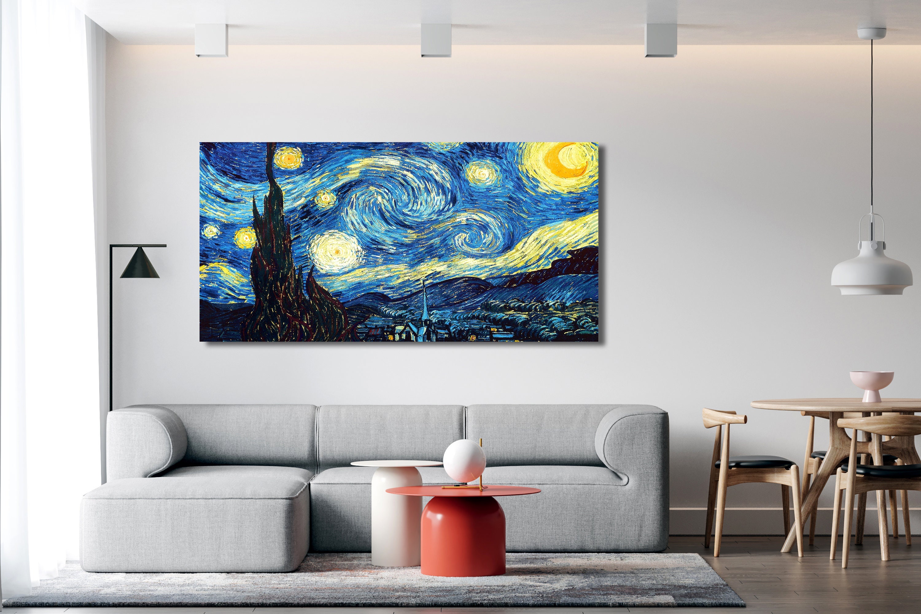 The Starry Night Wall Decor, Colorful Huge Canvas Art, Vincent Van Gogh ...
