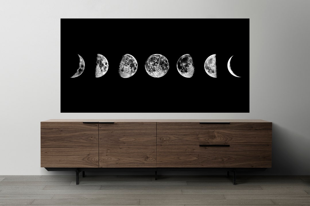 Phases of the Moon Wall Decor, Huge Canvas Art, Space Wall Art, Lunar ...