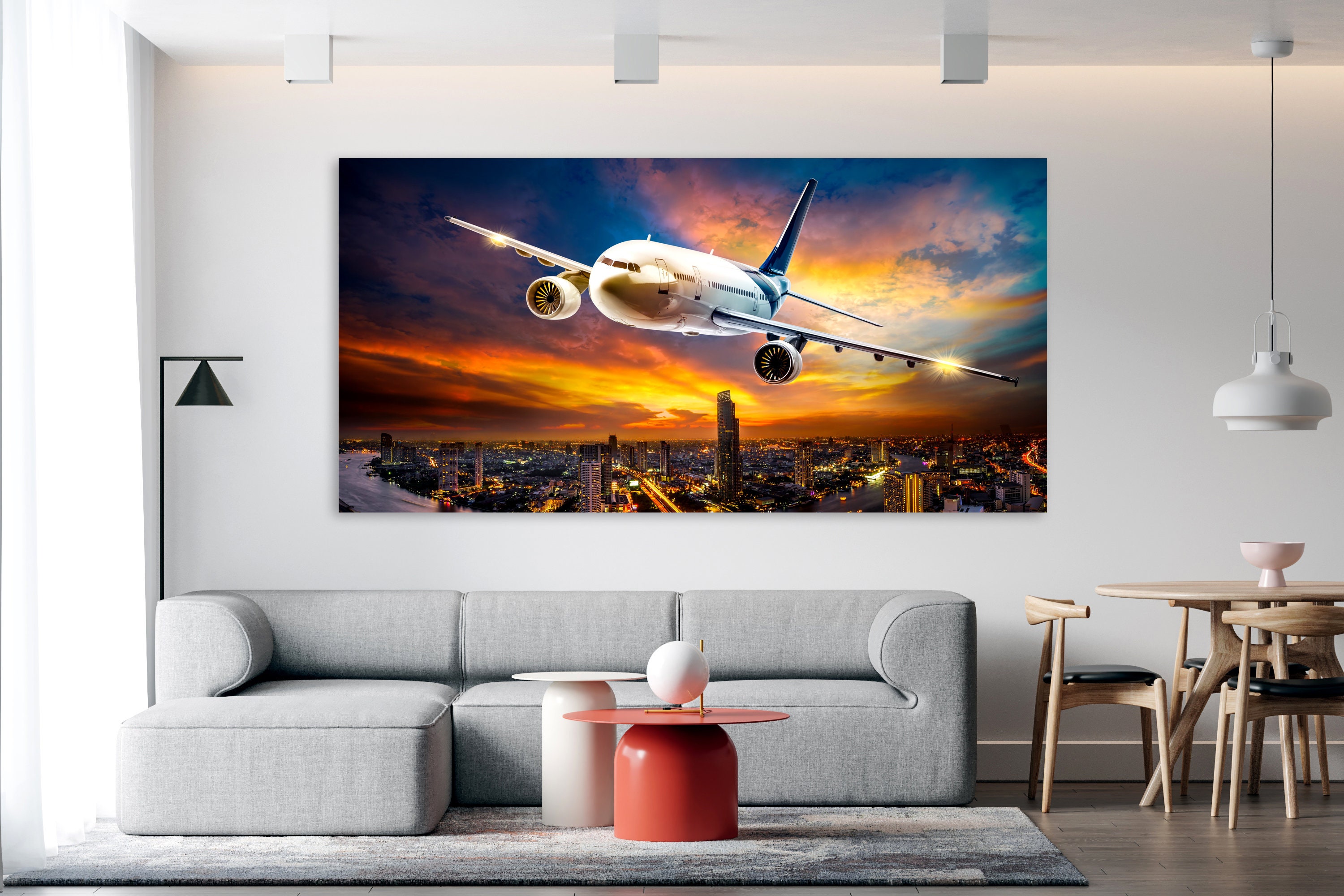 Airplane Canvas, Aviation Canvas, Airplane Wall Art, Plane and City ...