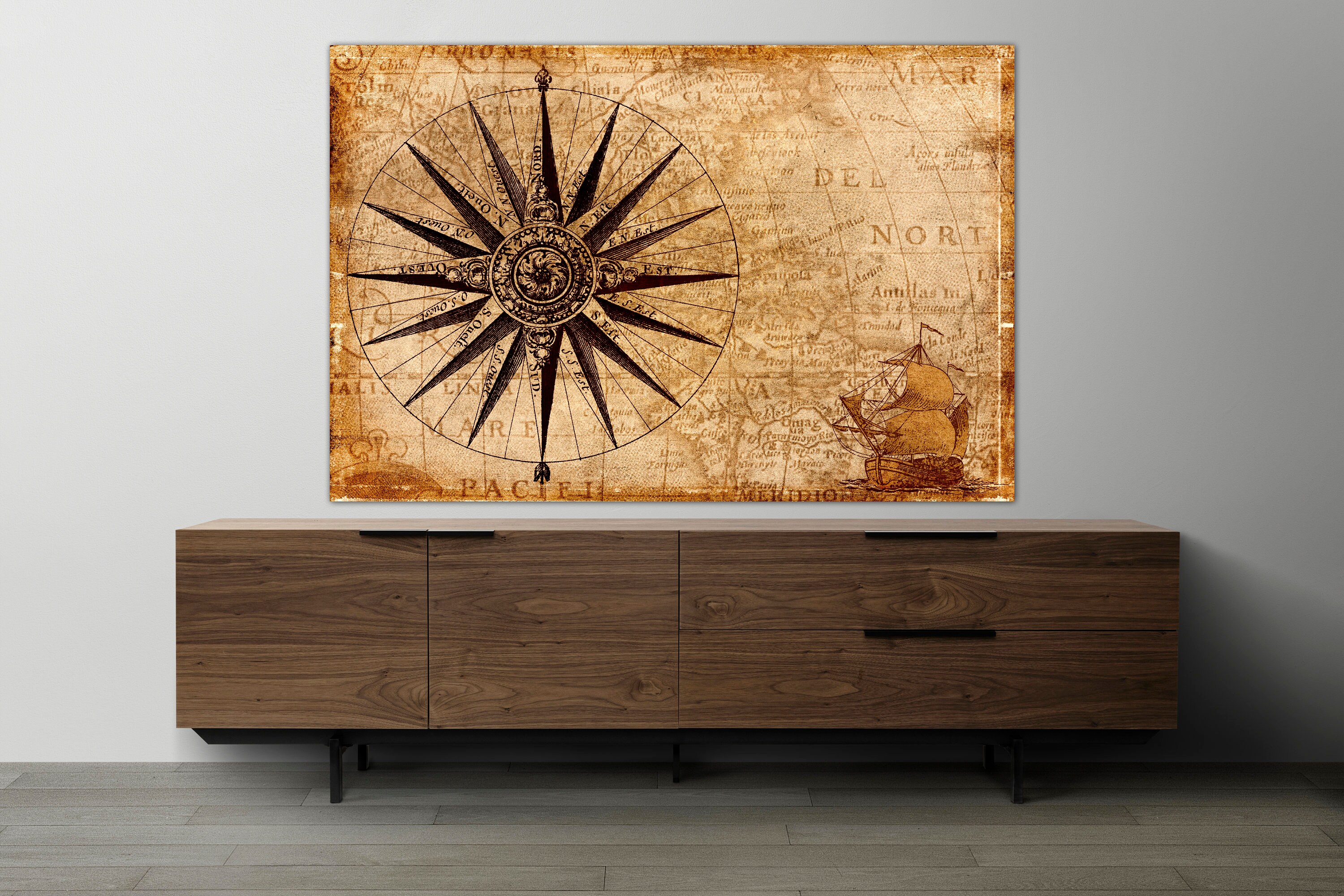 Nautical World Map Wall Decor, Antique Map Canvas, Large Canvas Print ...