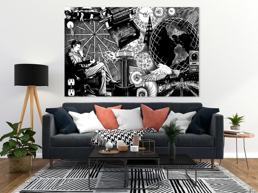 Nikola Tesla Canvas Art, Huge Canvas Art, Inventor Wall Art, Nikola ...