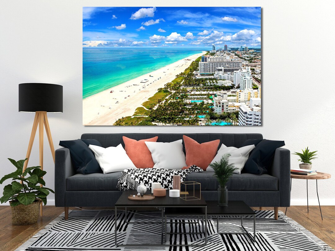 Miami Canvas, Miami Beach Canvas Wall Art, Large Canvas Print, Blue ...