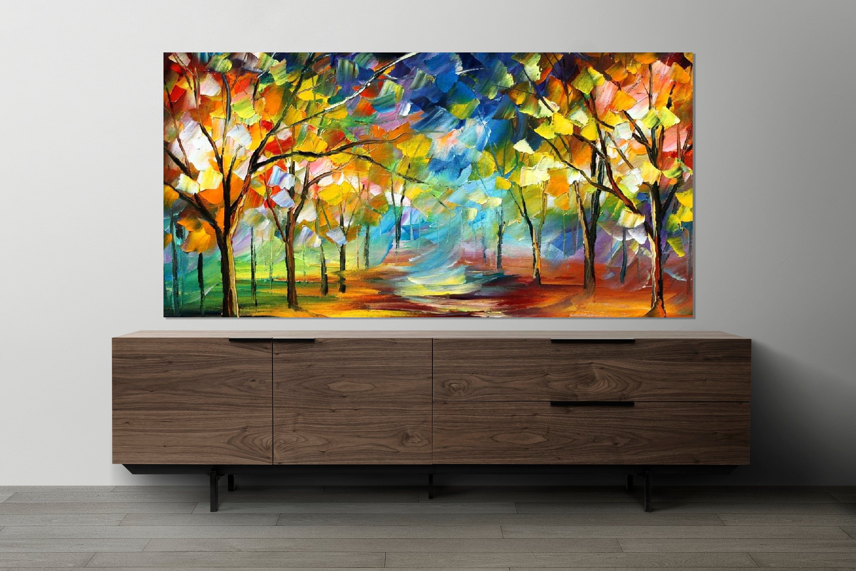Tree Wall Art, Colorful Forest Painting Canvas, Colorful Trees, Forest ...