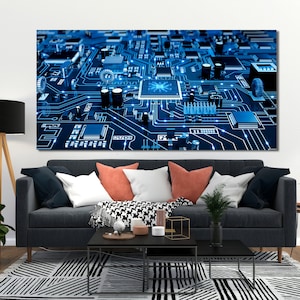 Circuit Board Wall Art, Huge Canvas Art, Scientific Canvas, Engineering ...