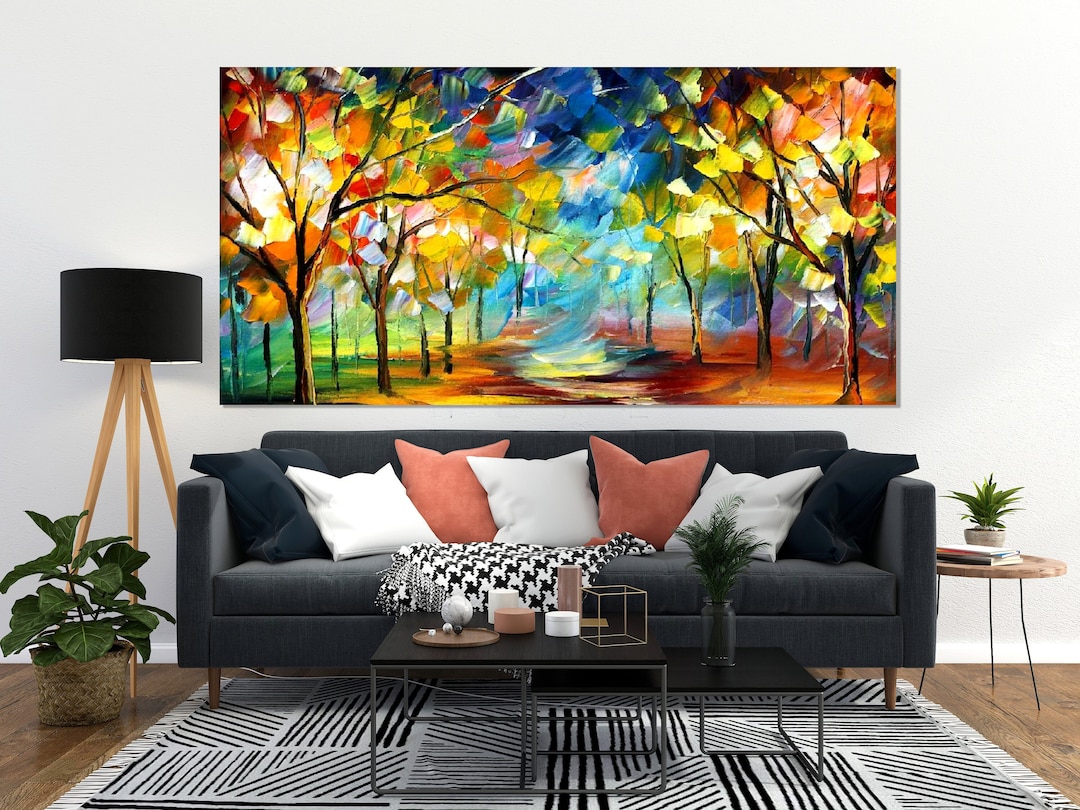 Tree Wall Art, Colorful Forest Painting Canvas, Colorful Trees, Forest ...