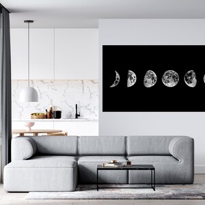 Phases of the Moon Wall Decor, Huge Canvas Art, Space Wall Art, Lunar ...