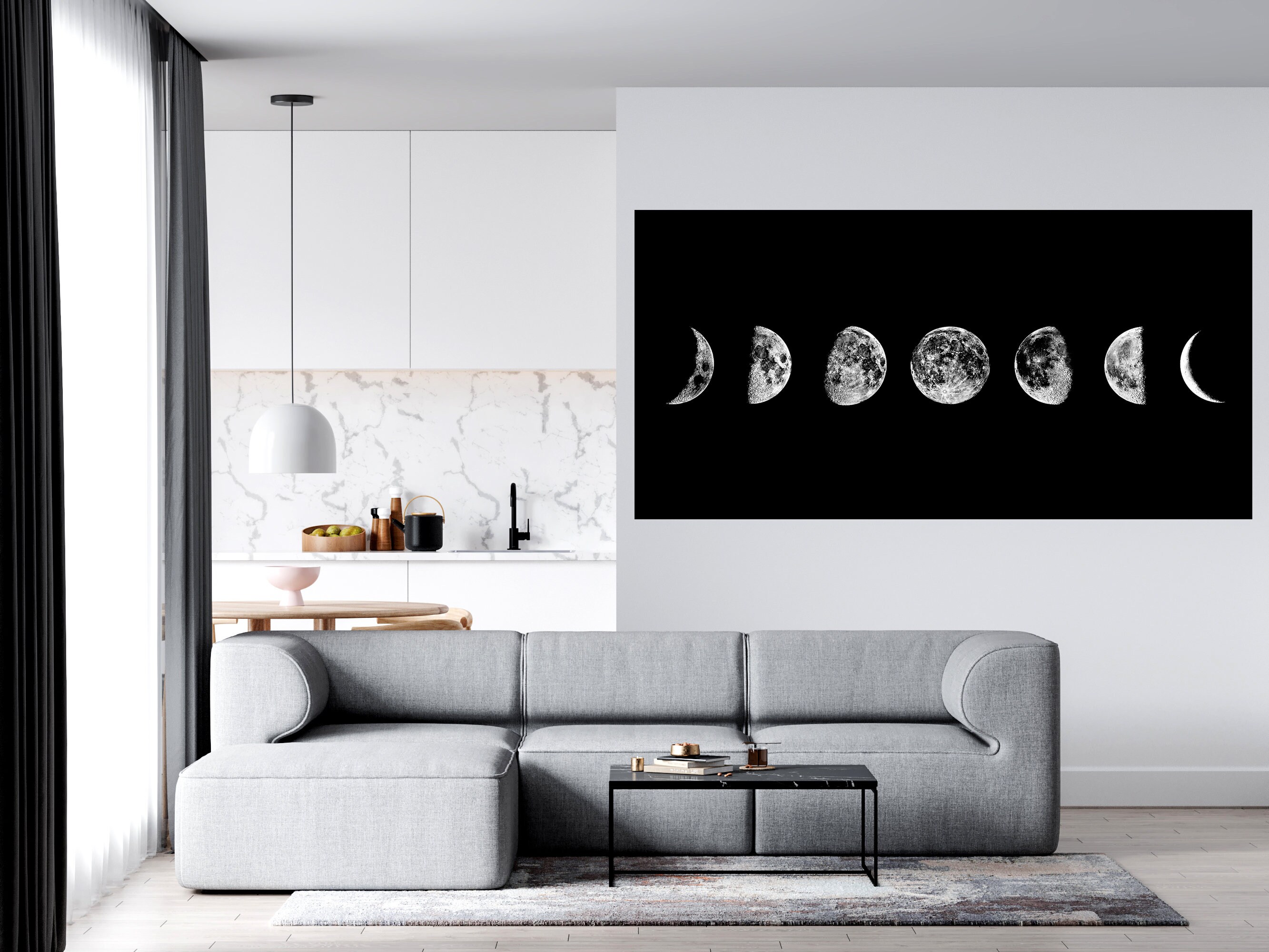Phases of the Moon Wall Decor, Huge Canvas Art, Space Wall Art, Lunar ...