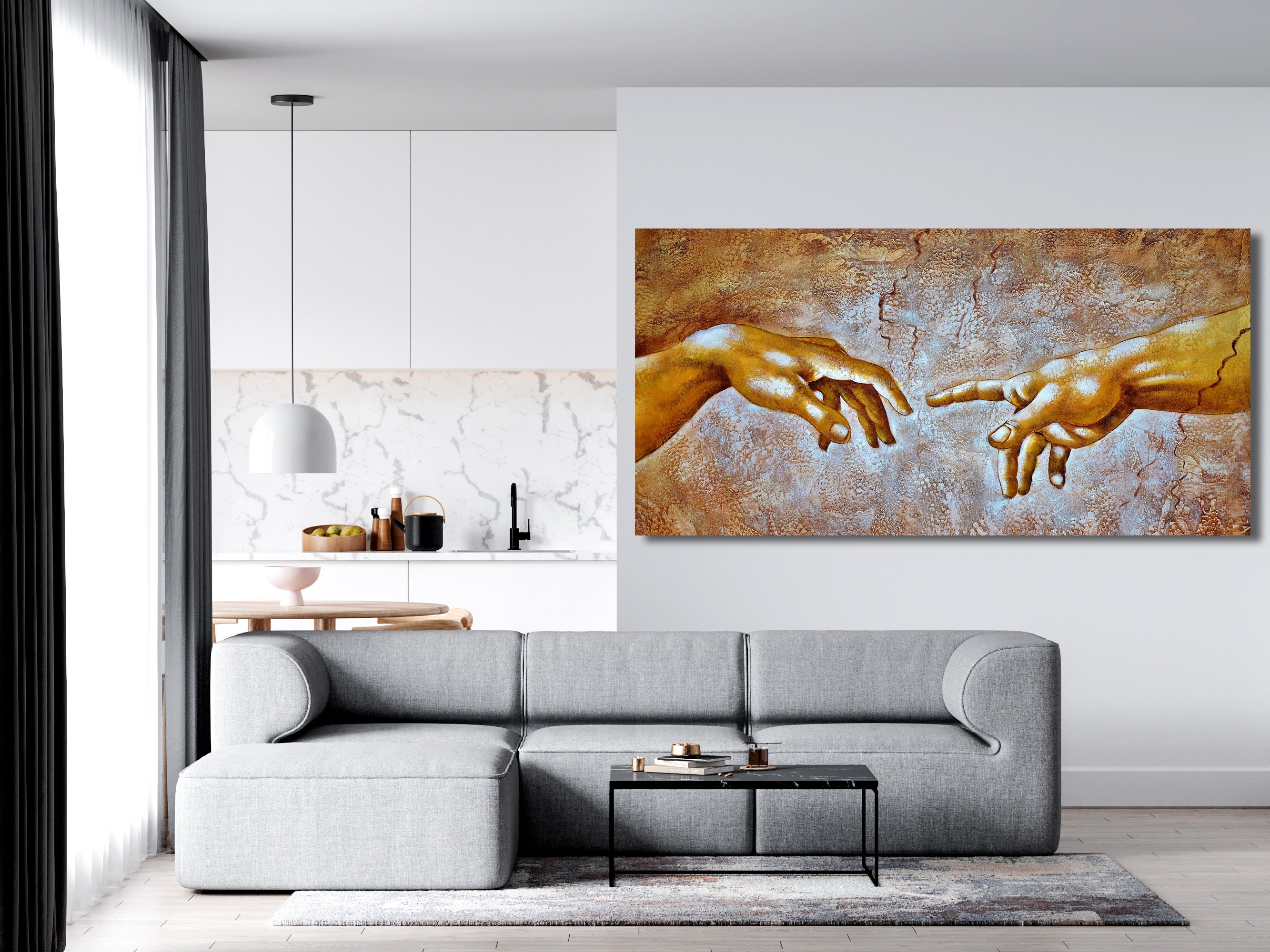 The Creation of Adam Wall Decor, Colorful Huge Canvas, Michelangelo ...