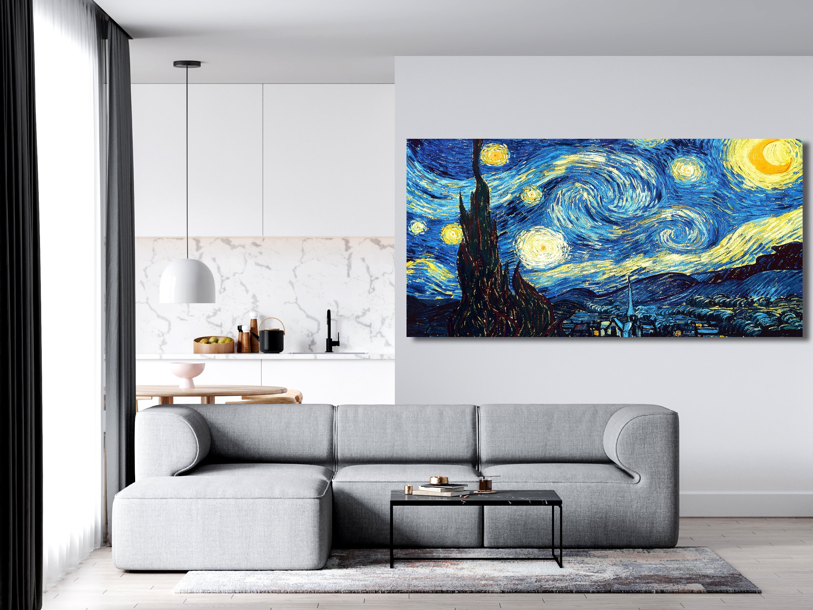 The Starry Night Wall Decor, Colorful Huge Canvas Art, Vincent Van Gogh ...