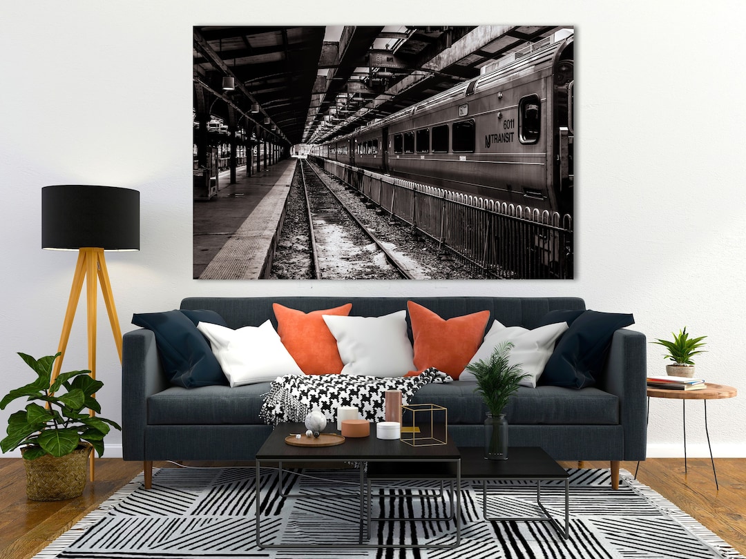 Train Wall Decor, Grayscale Photography of Train Station Canvas Wall ...