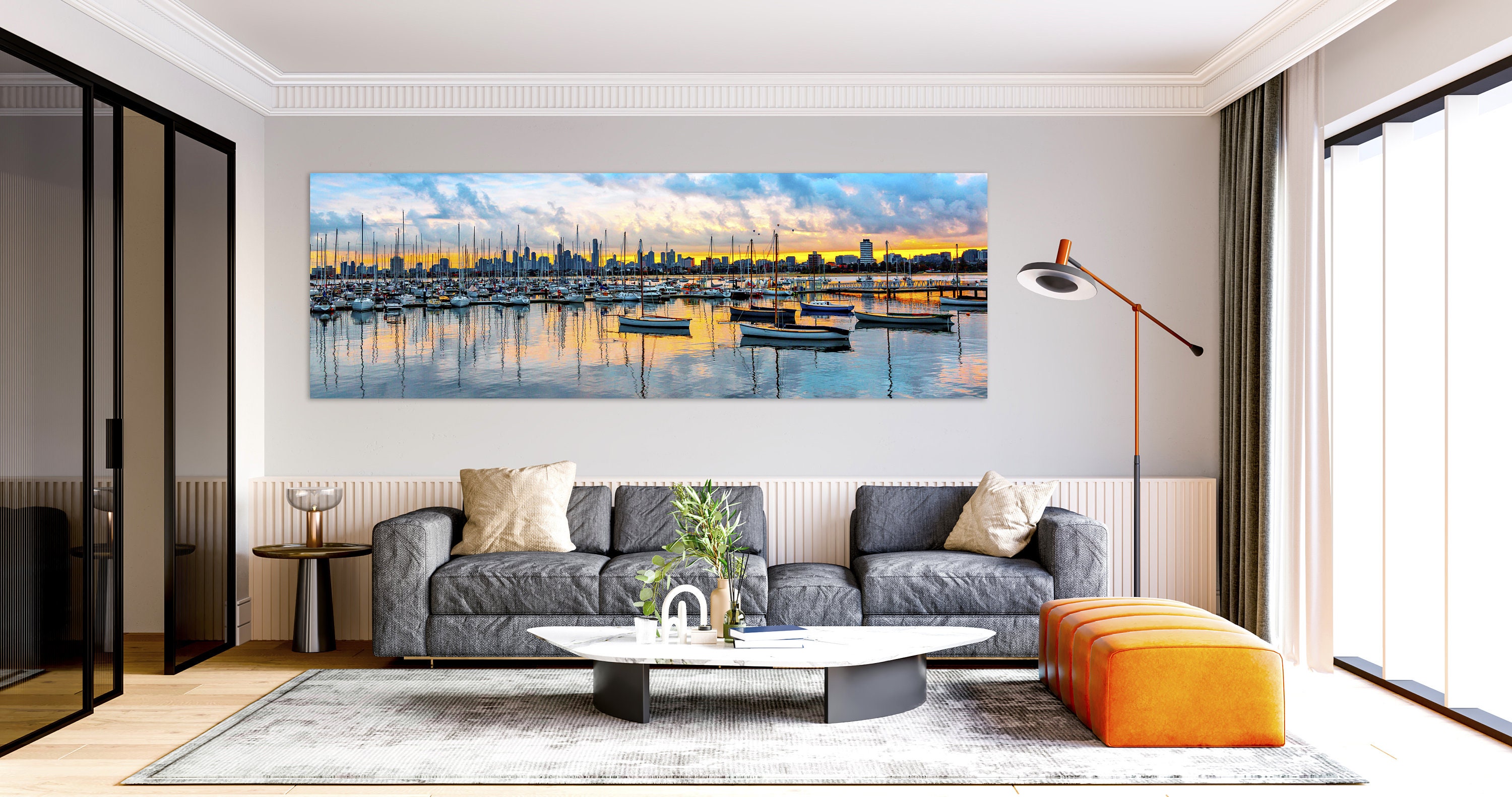 Boat Marina Wall Decor, City and Marina Canvas Wall Art, Sailboats in ...