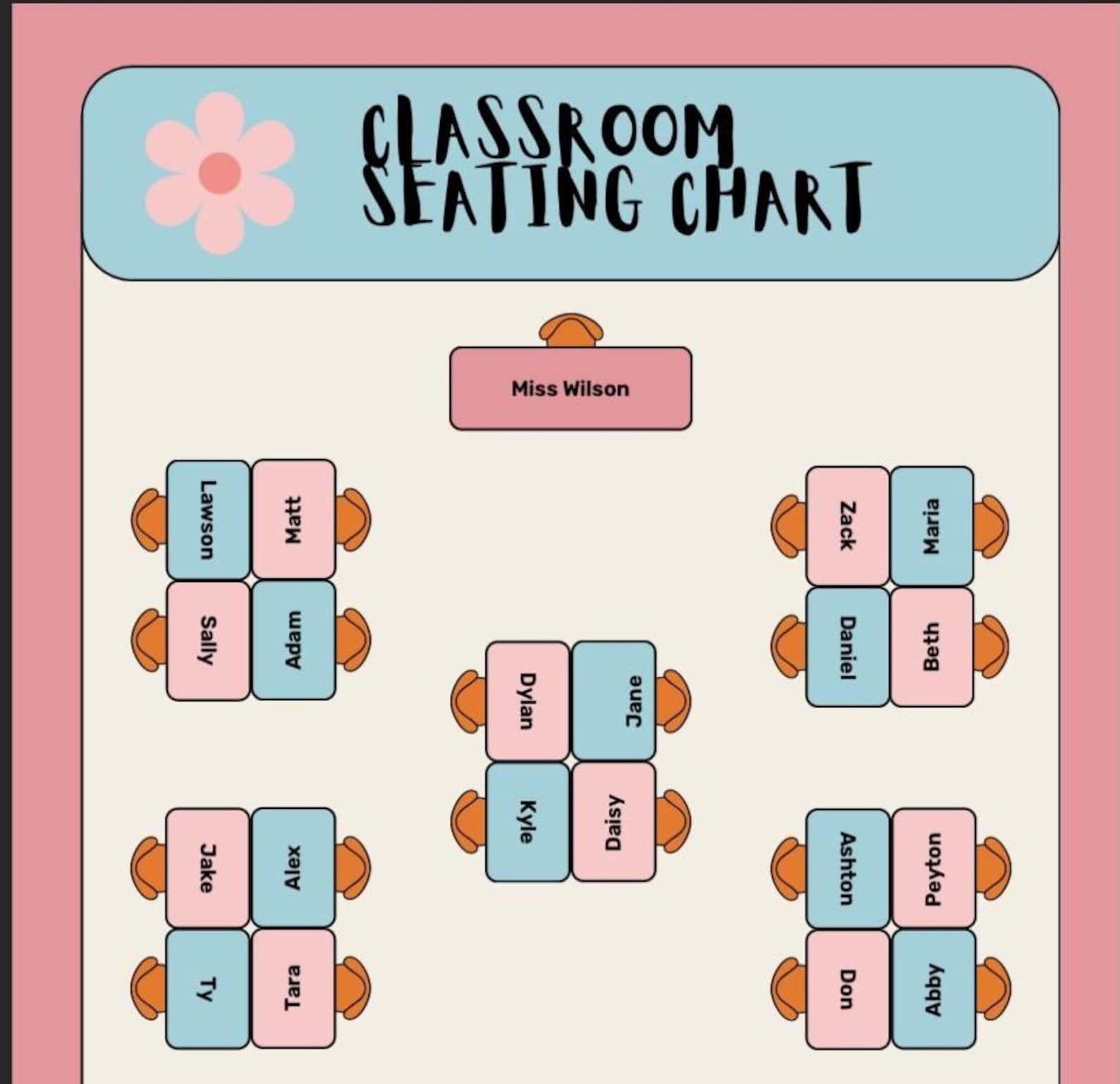 Editable Seating Chart | Pink Teacher Template | Student Desk Chart ...