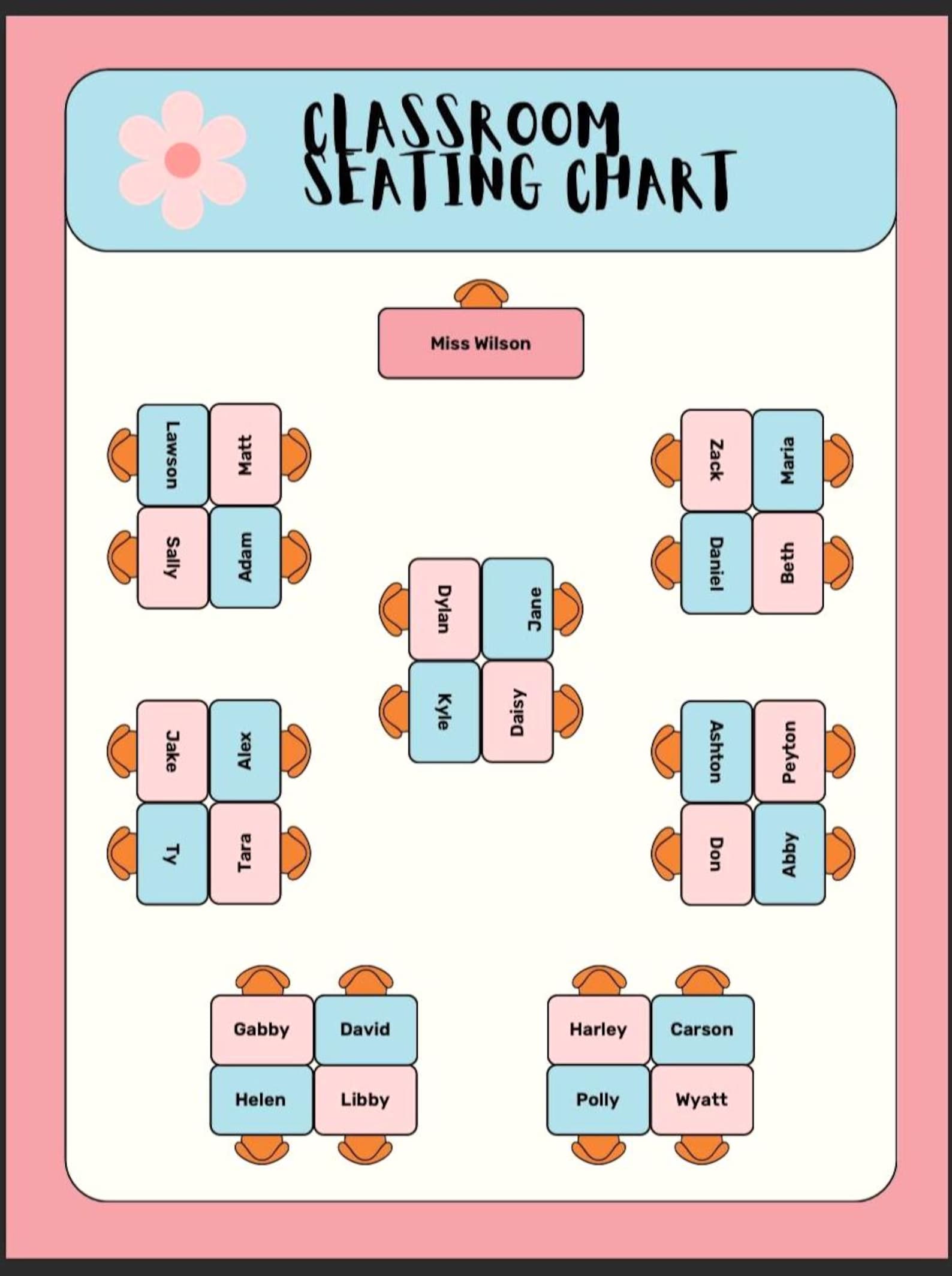 Editable Seating Chart | Pink Teacher Template | Student Desk Chart ...