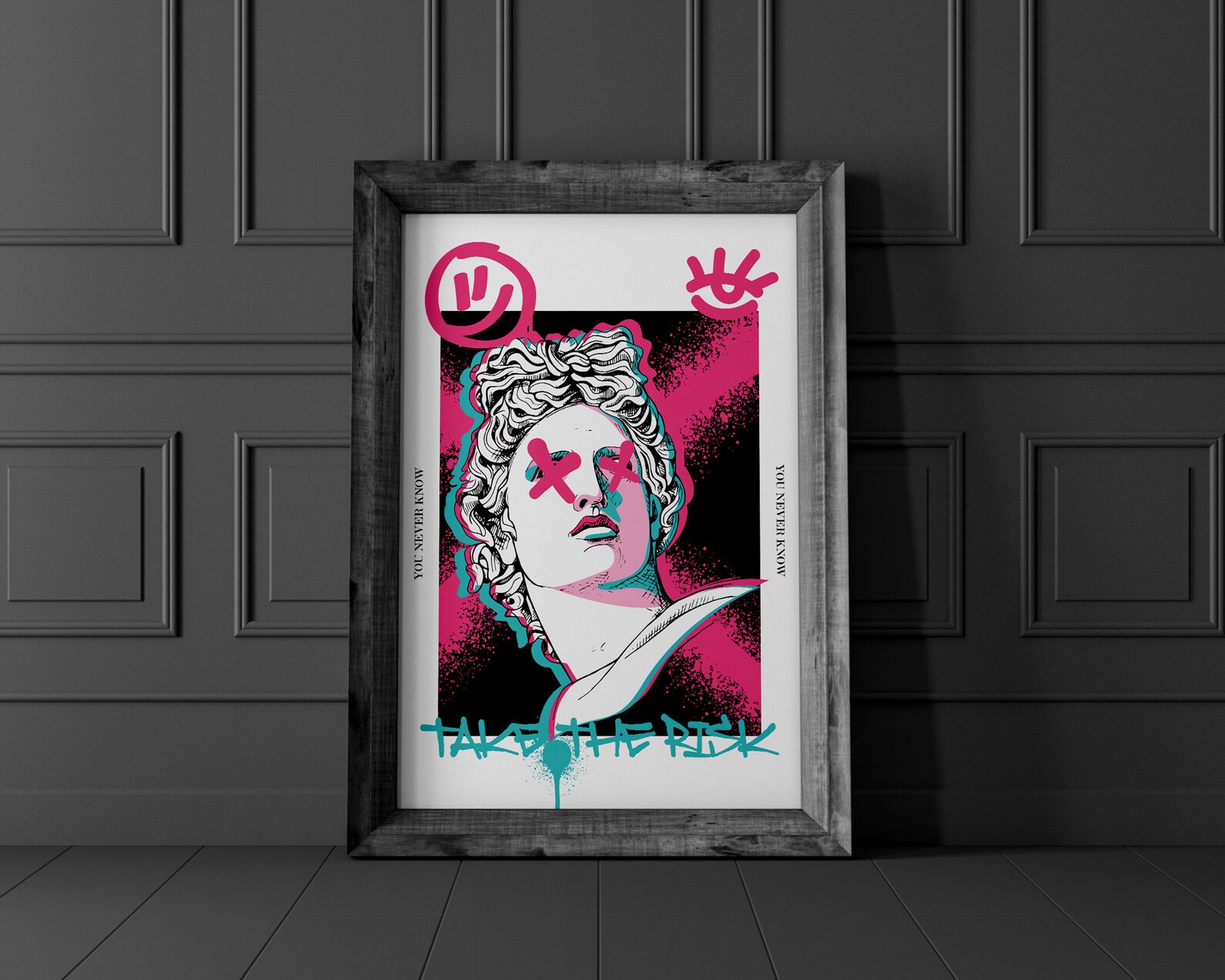 Pop Art Bust With Bold Pink Eyes and Crossed-out Marks - Digital Print ...