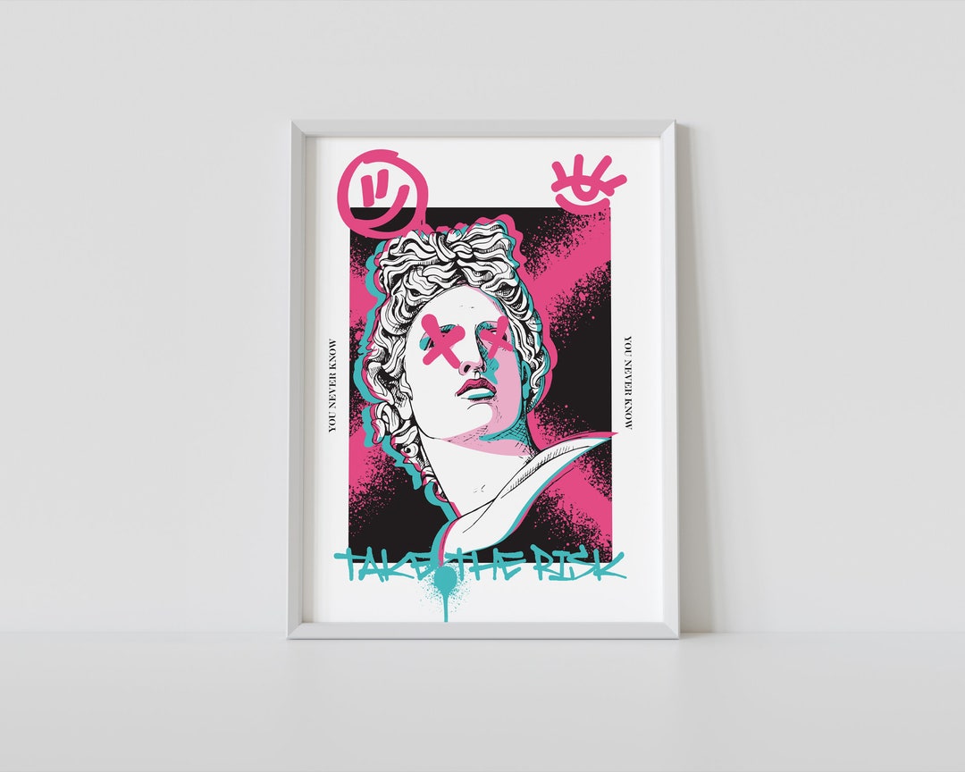 Pop Art Bust With Bold Pink Eyes and Crossed-out Marks - Digital Print ...