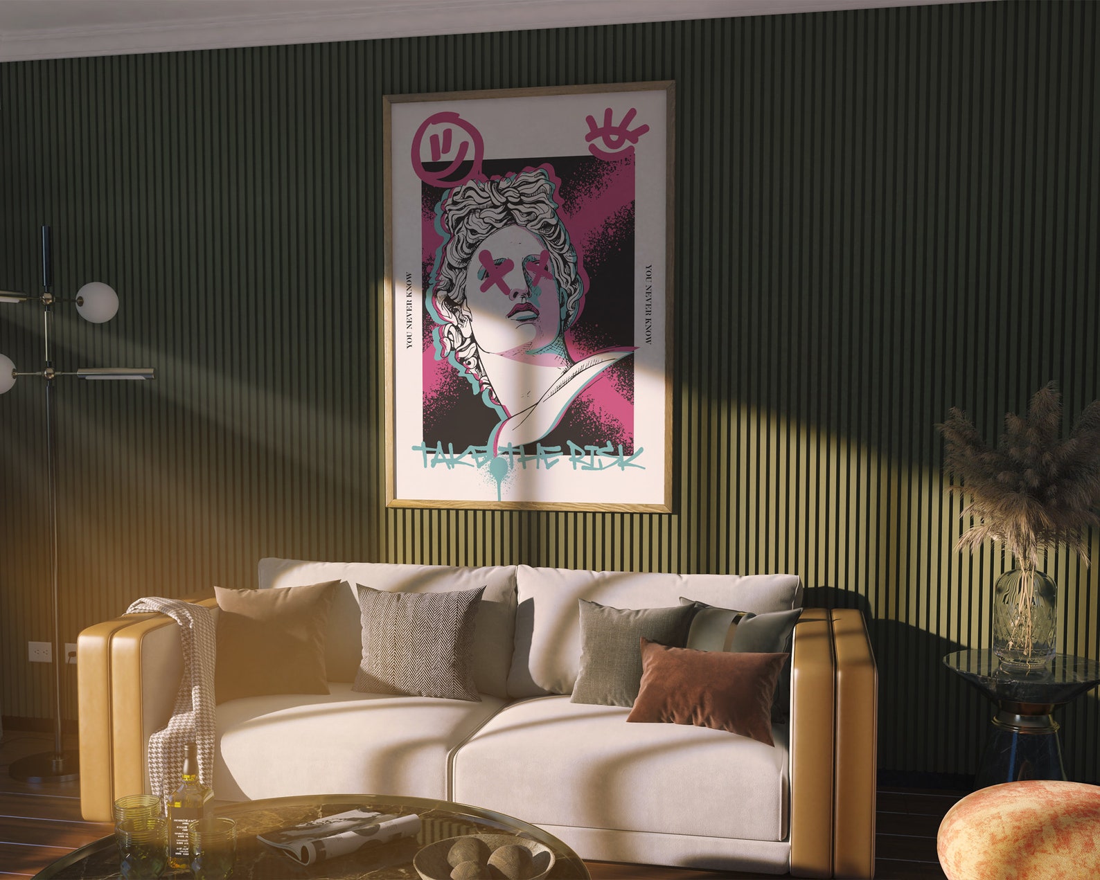 Pop Art Bust With Bold Pink Eyes and Crossed-out Marks - Digital Print ...