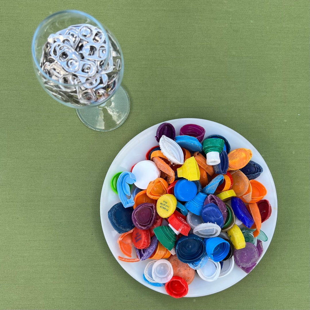 Quirky Colourful Recycled Canvas Print of Littered Lids and - Etsy