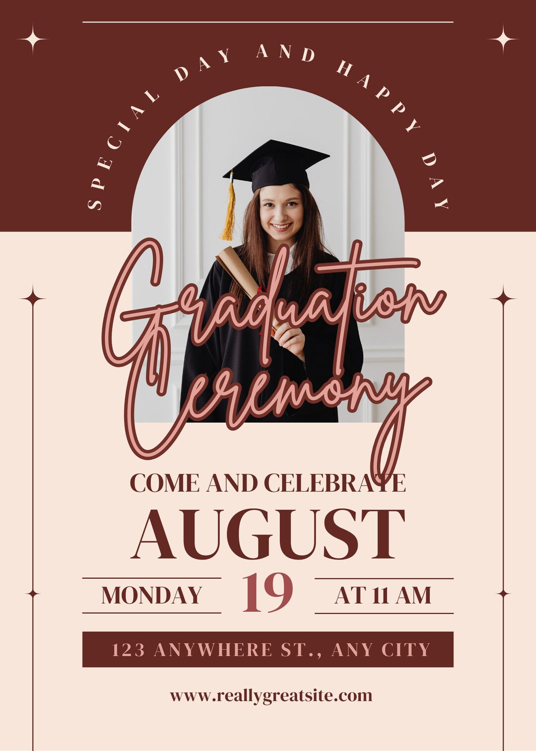 Red and Cream Aesthetic Graduation Ceremony Invitation Customizable ...