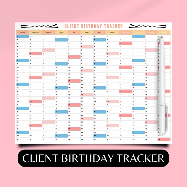 Client Birthday Tracker Digital PDF for Hairstylists - Keep Track of ...