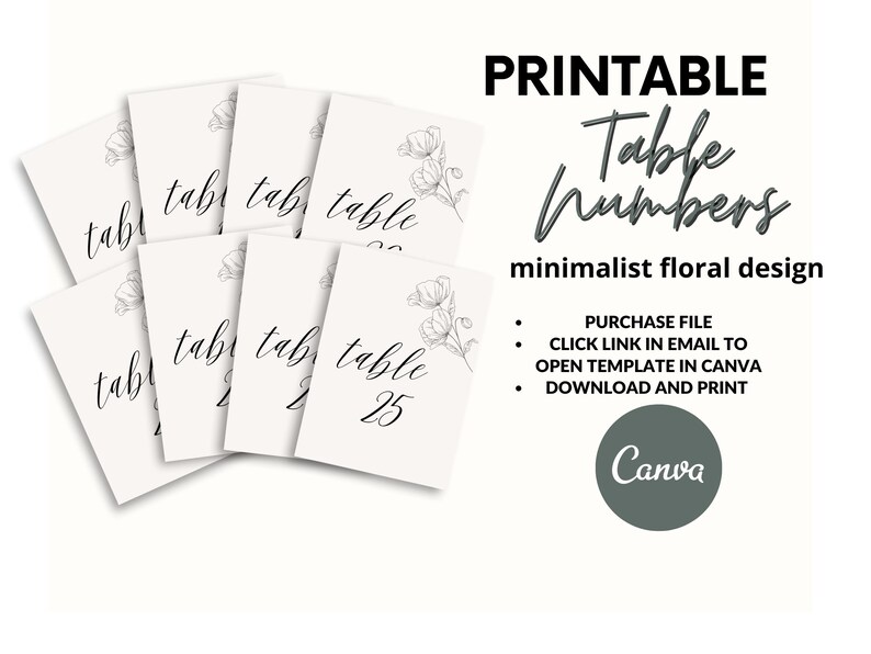 Printable Table Numbers Minimalist Floral Design Calligraphy Table ...