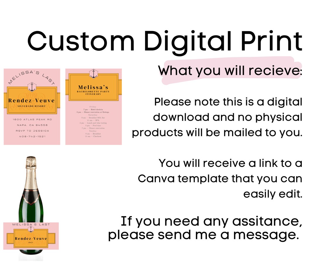 Last Rendez Veuve Bachelorette Invitation and Itinerary and Bottle ...