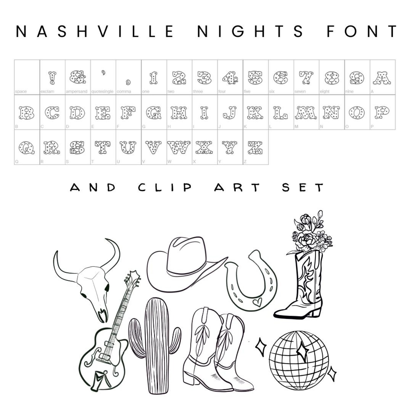 Cowboy Western Hand Drawn Font and Clip Art Bundle, Vintage Wild West ...