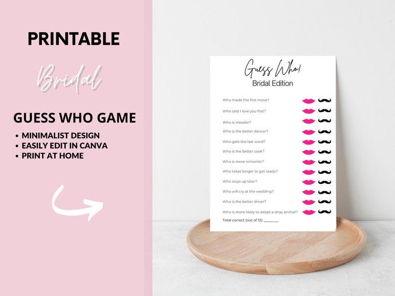 Printable Guess Who Bridal Shower Game Bachelorette Party Etsy