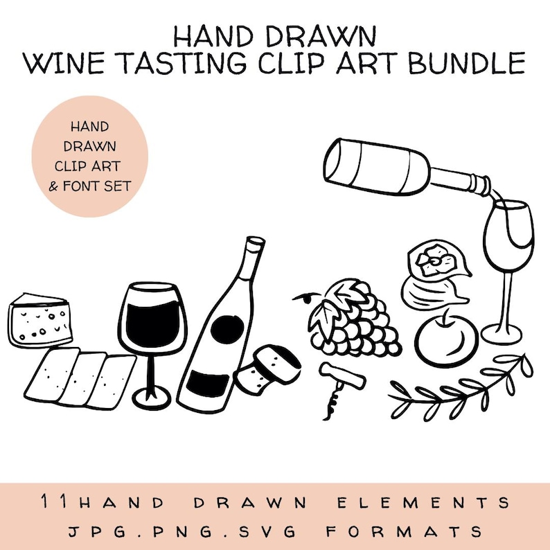 Charcuterie Wine Tasting Clip Art Set, Hand Drawn Food Illustrations ...
