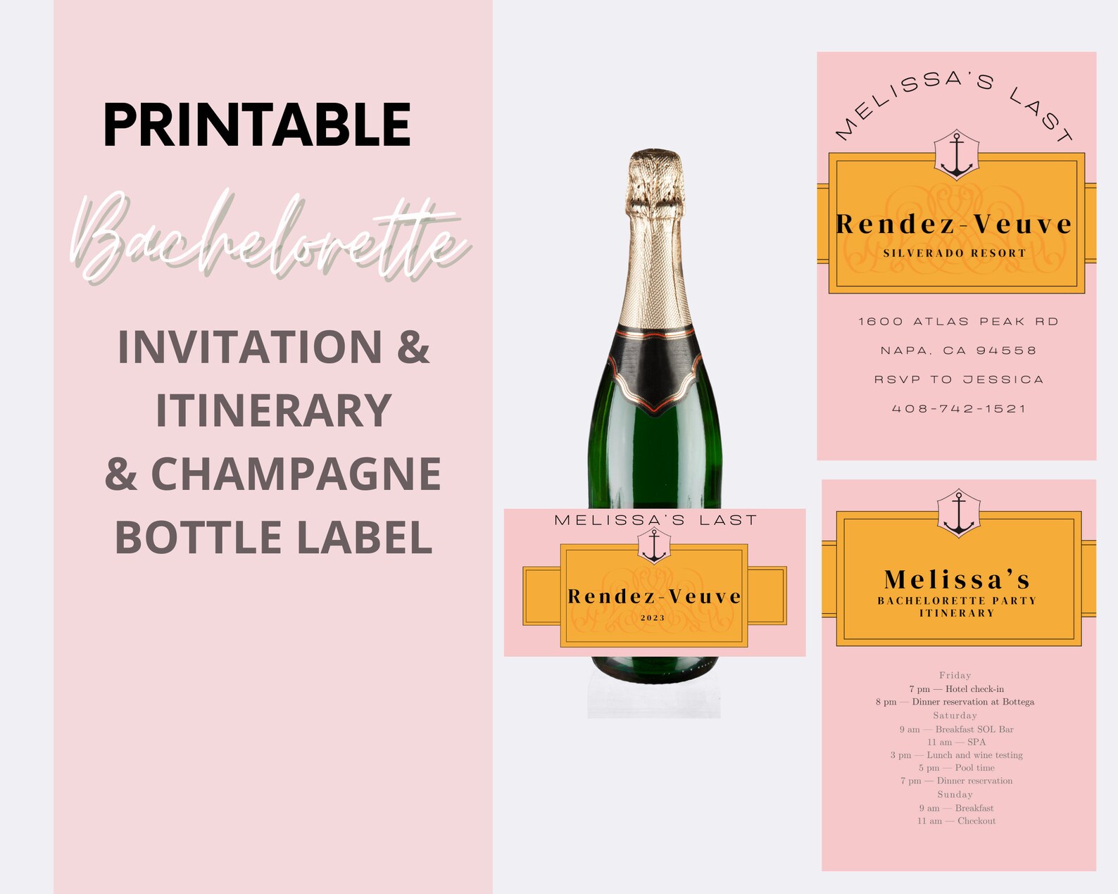 Last Rendez Veuve Bachelorette Invitation and Itinerary and Bottle ...