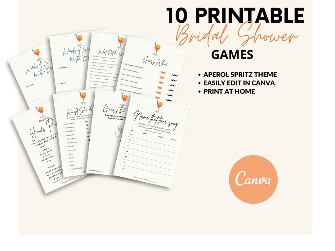 Aperol Spritz Bridal Shower Games 10 Printables Bundle Printablebridal ...