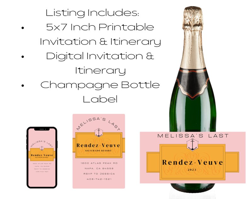Last Rendez Veuve Bachelorette Invitation and Itinerary and Bottle ...