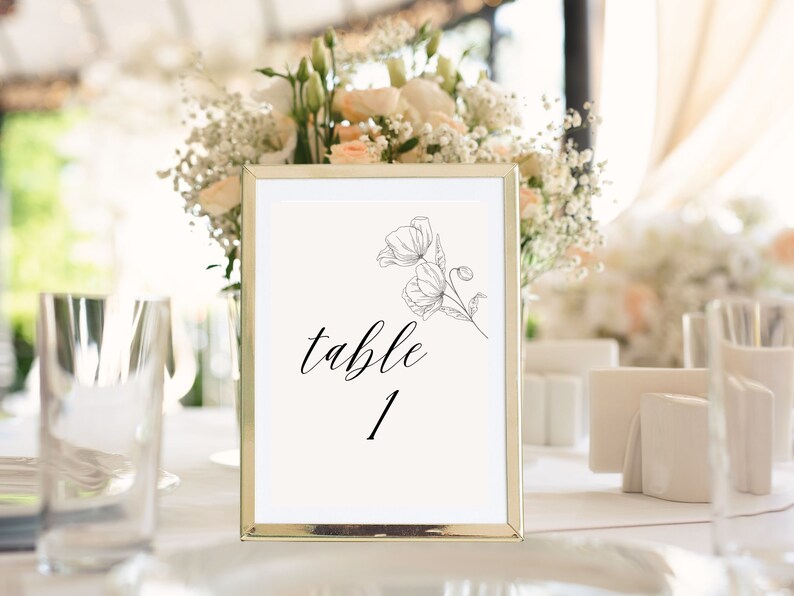 Printable Table Numbers Minimalist Floral Design Calligraphy - Etsy