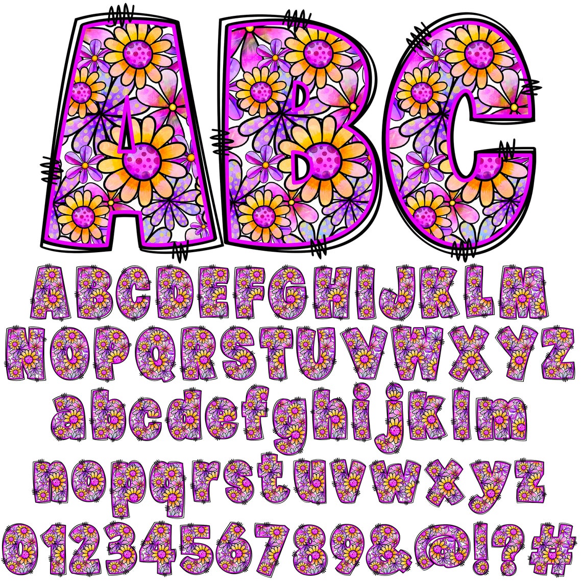 Spring Alphabet PNG, Retro Floral Doodle, PNG Letters, Groovy Doodle ...