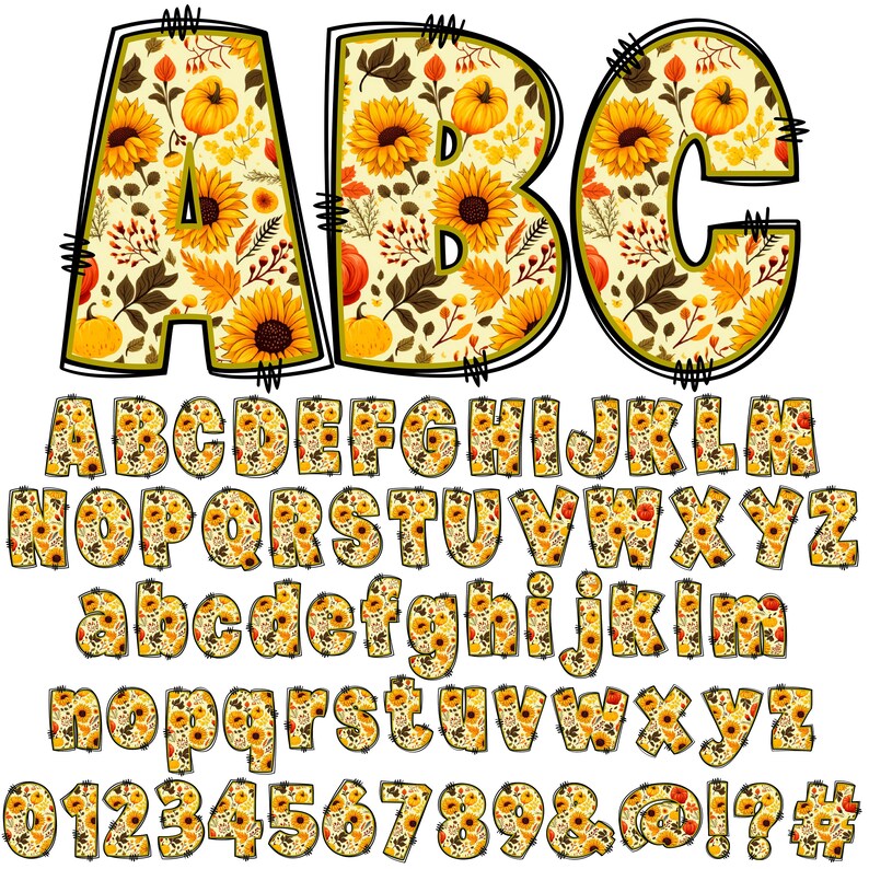 Thanksgiving Alphabet Doodle PNG, Autumn Alphabet, Fall Doodle ...