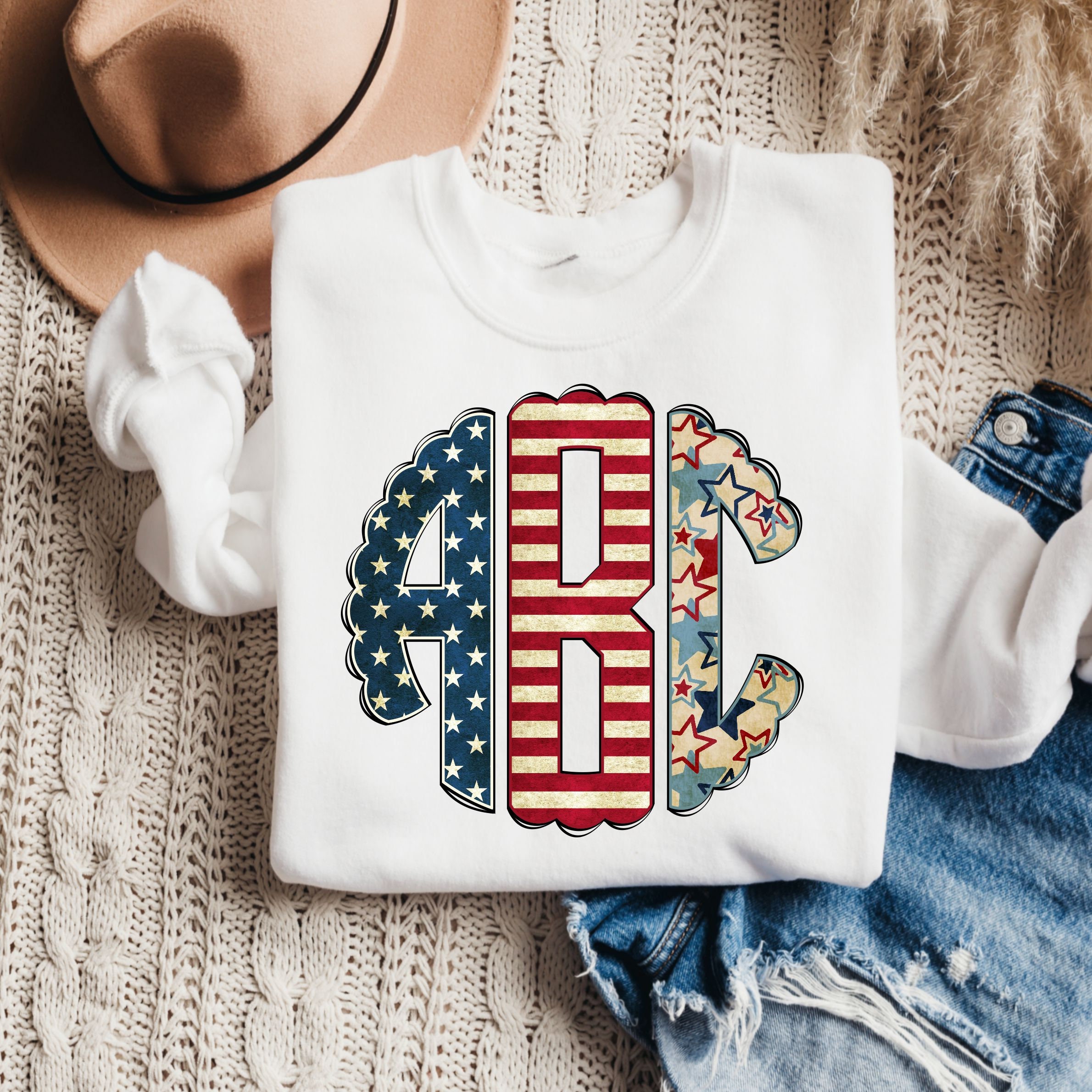 Patriotic Vintage Monogram PNG, 4th of July Monogram, Distressed ...
