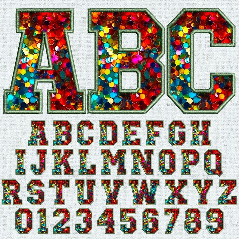 Faux Embroidery Sequin Alphabet Bundle PNG, Sequins Alphabet, Faux ...
