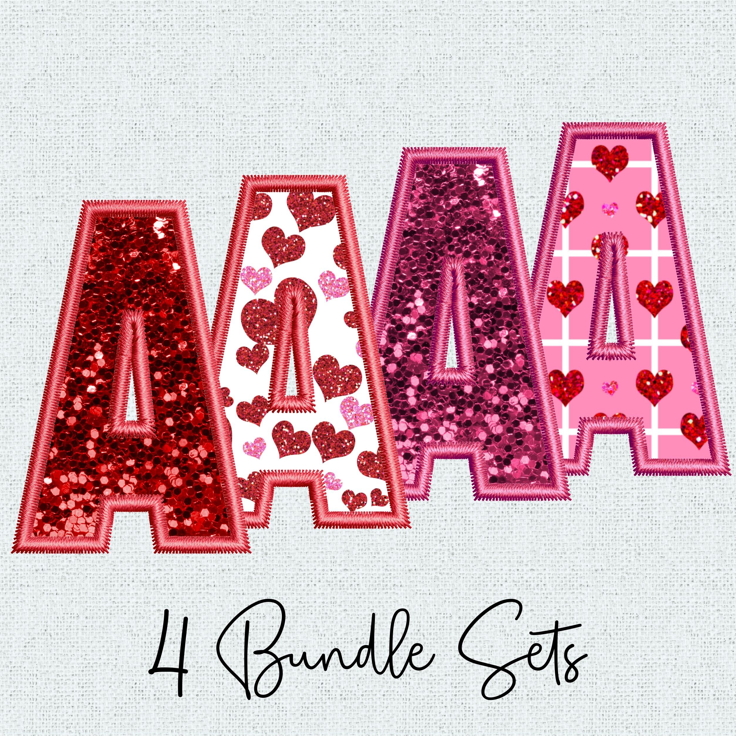 Valentine's Day Faux Embroidery Glitter Alphabet Bundle PNG, Glitter ...