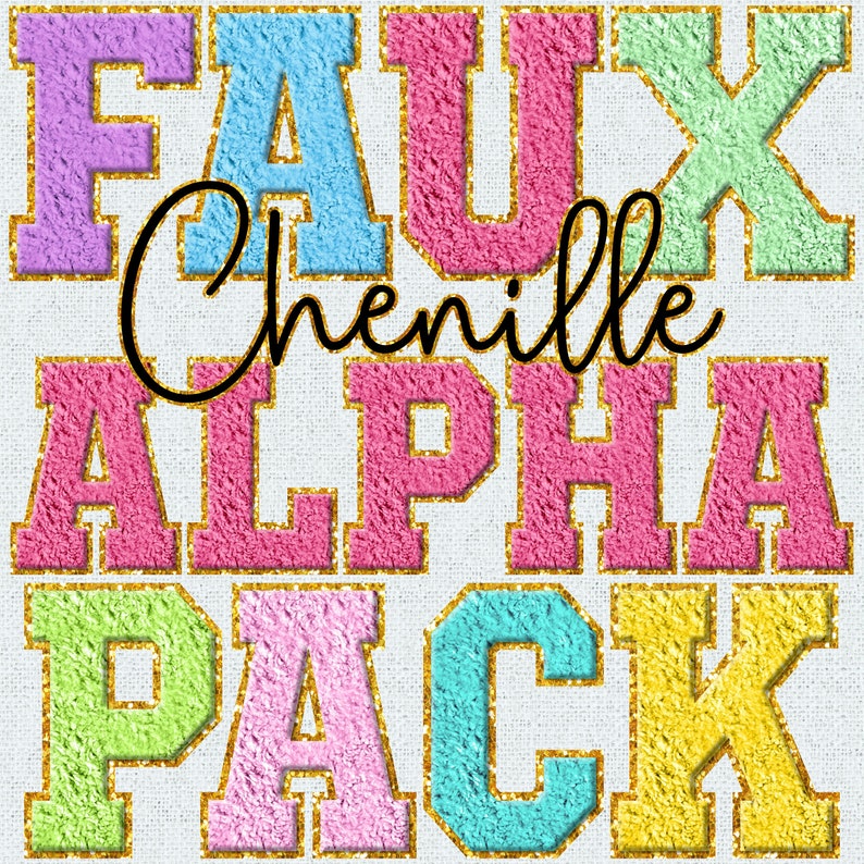 Faux Chenille Alphabet Bundle PNG, Varsity Letters Patches, Pastel ...