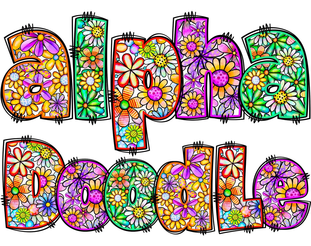 BUNDLE Spring Alphabet PNG, Groovy Floral Doodle, PNG Letters, Retro ...
