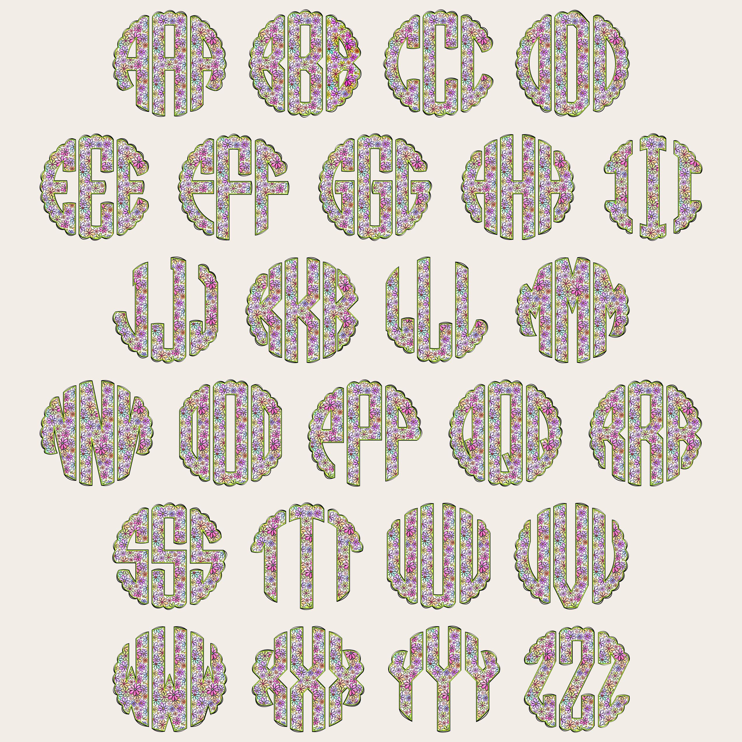 Spring Monogram PNG, Flower Monogram, Spring Floral Monogram, Alpha Doodle, Doodle Monogram ...
