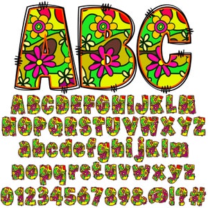 BUNDLE Spring Alphabet PNG, Groovy Floral Doodle, PNG Letters, Retro ...