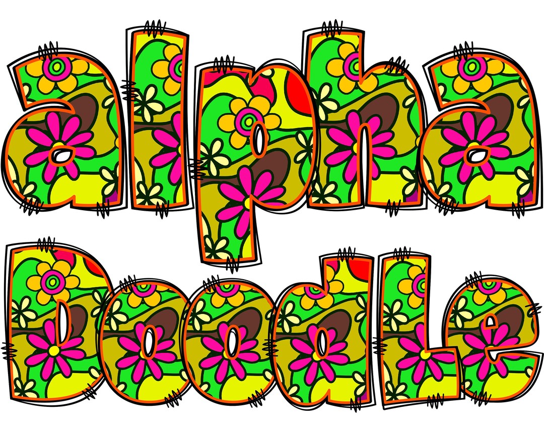 Spring Alphabet PNG, Retro Floral Doodle, PNG Letters, Groovy Doodle ...