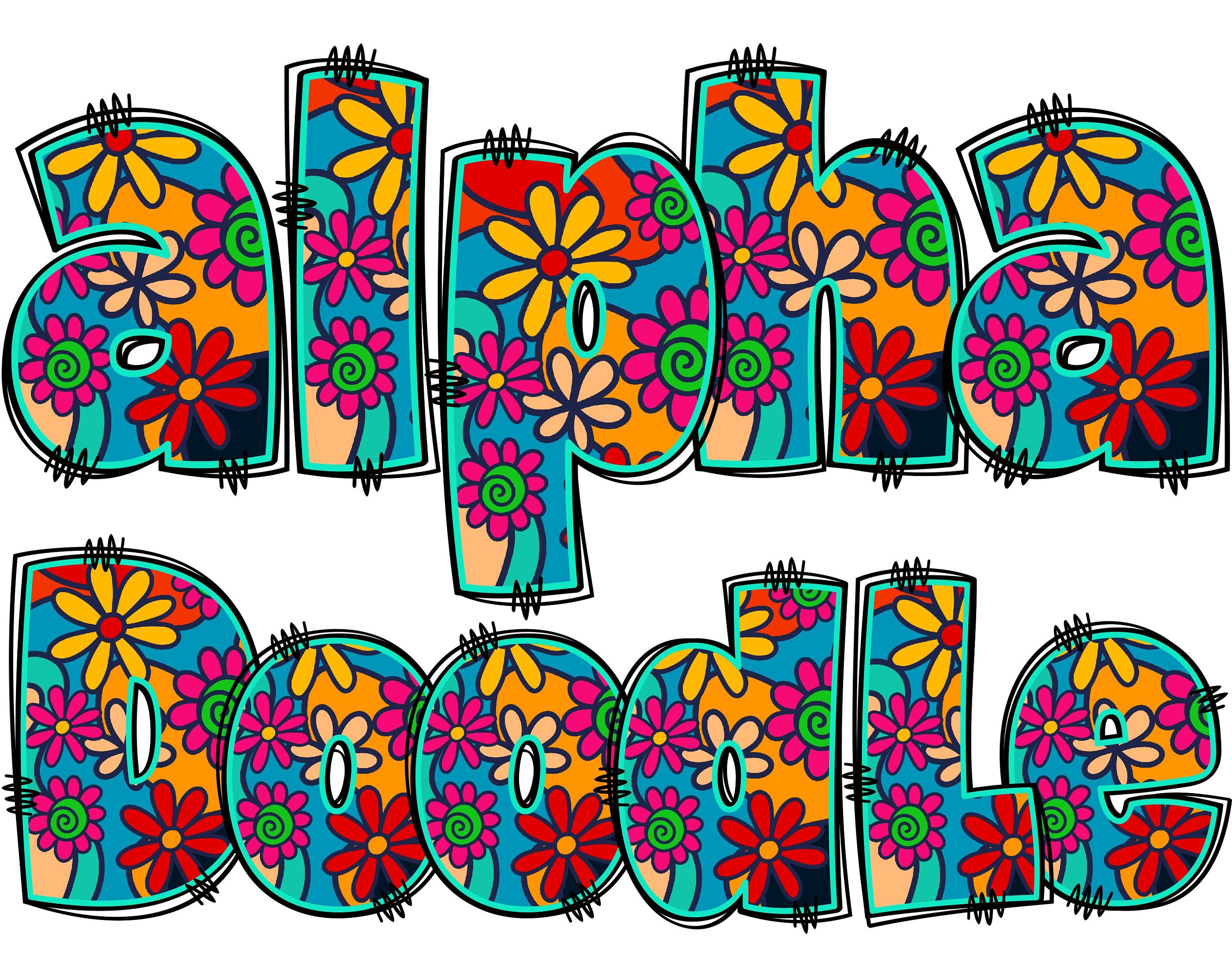 Spring Alphabet PNG, Retro Floral Doodle, PNG Letters, Groovy Doodle ...