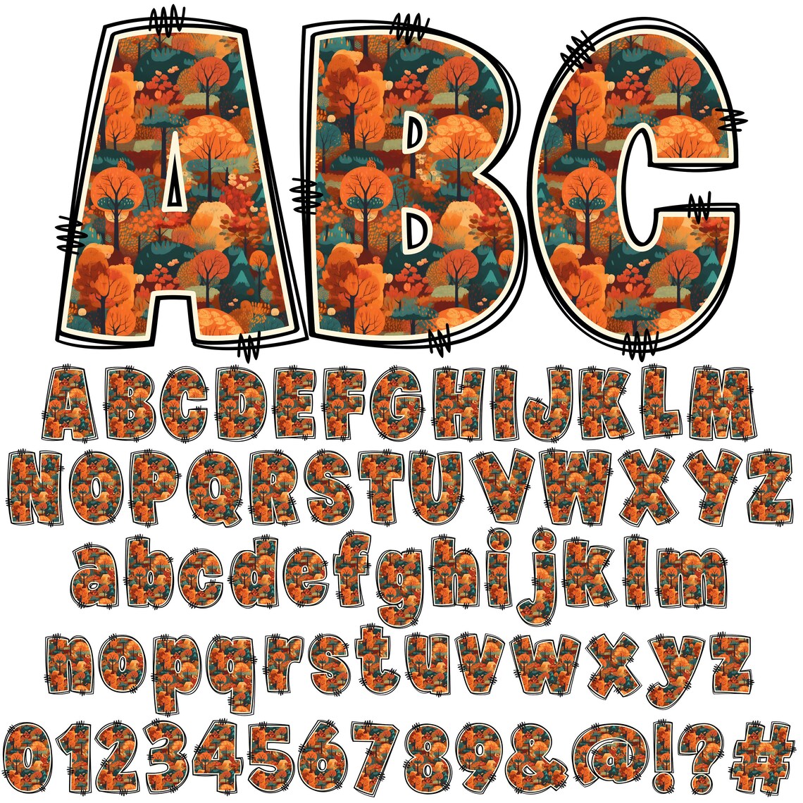 Fall Alphabet Doodle PNG, Autumn Alphabet, Thanksgiving Alpha Doodle ...